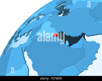 Kuwait in red on model of political globe with transparent oceans. 3D ...