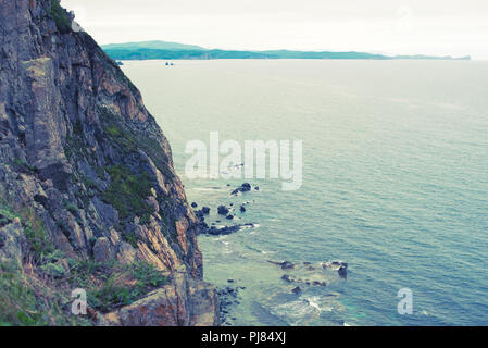 Toning seascape morning dawn horizon sea coast Bay hill sea pebble ...