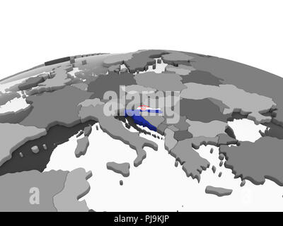 Croatia on gray political globe with embedded flag. 3D illustration ...