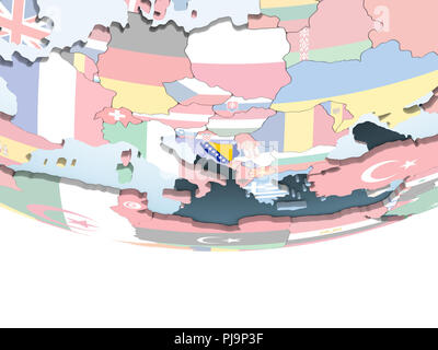 Bosnia and Herzegovina on bright political globe with embedded flag. 3D ...