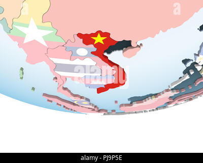 Vietnam on bright political globe with embedded flag. 3D illustration ...