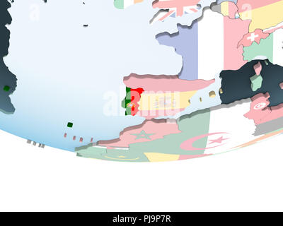 Portugal on bright political globe with embedded flag. 3D illustration ...