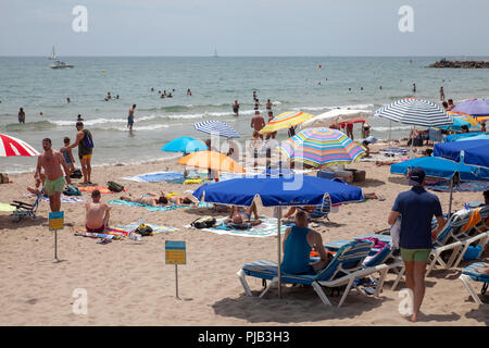 Bassa Redona Beach in Sitges, Spain Stock Photo - Alamy