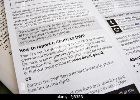 Department for Work & Pensions paperwork documents. British UK DWP ...