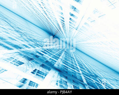 Abstract blue fractal lights, 3d render backdrop, computer generating ...