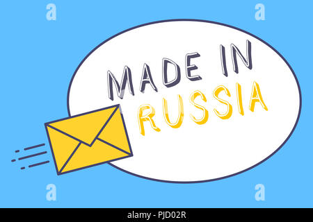 Handwriting text Made In Russia. Concept meaning A product or something ...
