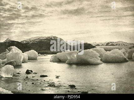 Sunset of Muir Inlet, Glacier Bay, Alaska, c1899. Large ice formations ...