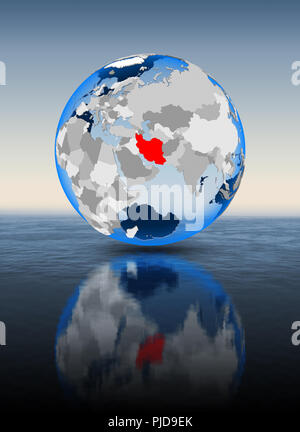 Iran In red on globe floating in water. 3D illustration Stock Photo - Alamy