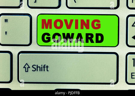 Text sign showing Moving Goward. Conceptual photo Towards a Point Move ...