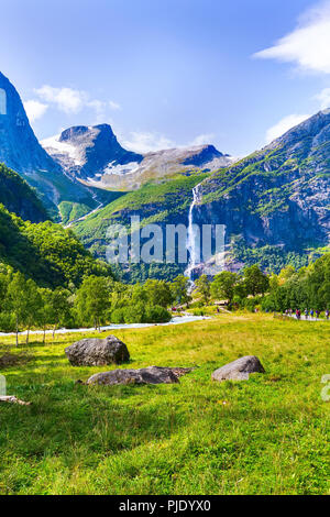 Pathway to Briksdal or Briksdalsbreen glacier in Olden, Norway with ...
