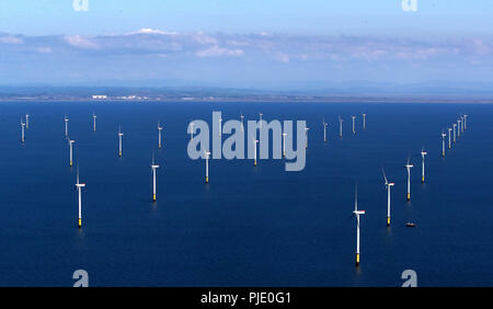 Walney 1 Offshore Wind Farm off the coast of Barrow-in-Furness in the ...
