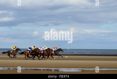Runners and riders during the Gilna's Cottage Inn Maiden at Laytown ...