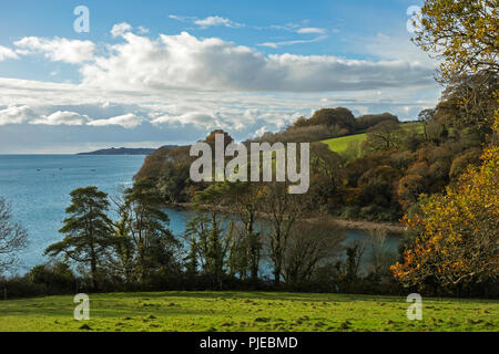 carrick roads, river fal, falmouth bay, cornwall, england, britain, uk ...