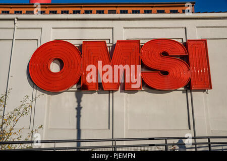 OMSI sign on the Oregon Museum of Science and Industry building ...