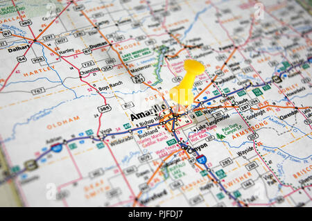 A map of Amarillo, Texas marked with a push pin Stock Photo - Alamy