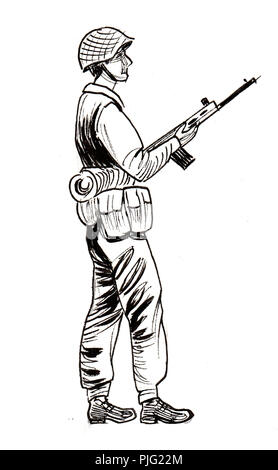 NATO soldier. Ink black and white illustration Stock Photo - Alamy