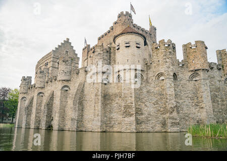 Afternoon view of the famous Gravensteen Castle at Ghent, Belgium Stock ...