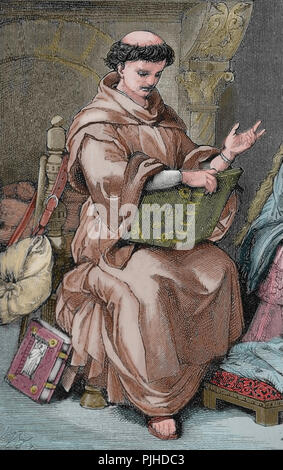 Middle Ages. Monk reading a book of the Roman poet Ovid to a lady ...