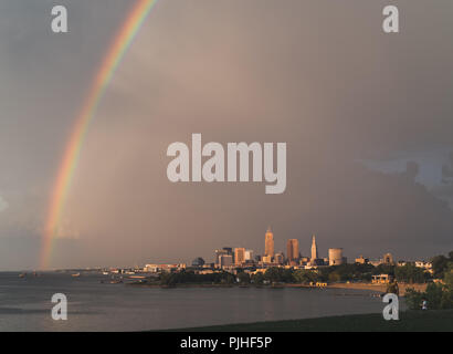 Rainbow over cleveland Stock Photo - Alamy