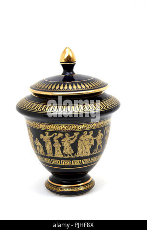 Black Greek Key Urn with 24 Carot Gold Design Stock Photo - Alamy
