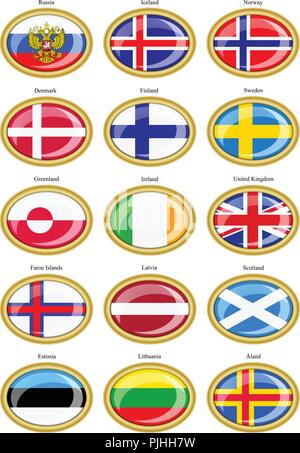 Set of scandinavian, northern countries flags. Sweden, Norway, Denmark ...