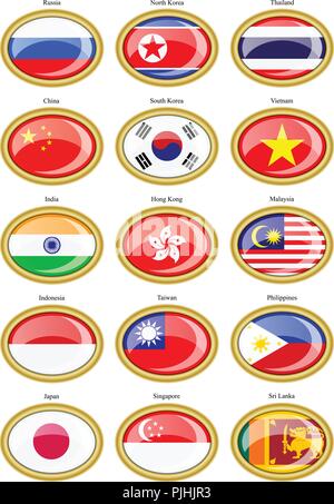 Asian countries flags vector icons. 50 countries flags Stock Vector ...