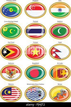 Asian countries flags vector icons. 50 countries flags Stock Vector ...