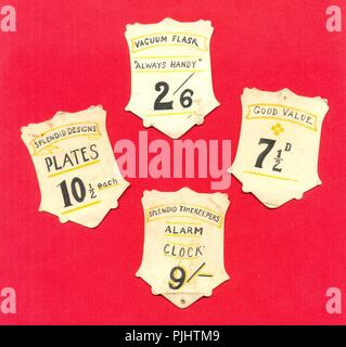 Pre decimal price tickets for shop display Stock Photo - Alamy