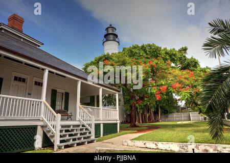 Key West Lighthouse with a Poinciana tree out front overlooks Old Town ...