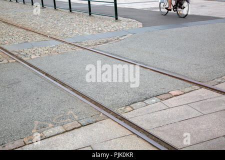 Tram Track and Cyclist, Malmo, Sweden Stock Photo - Alamy