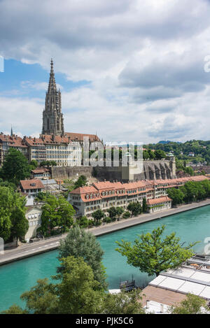 View of the Bern Minster and houses in the city of Bern, Switzerland ...