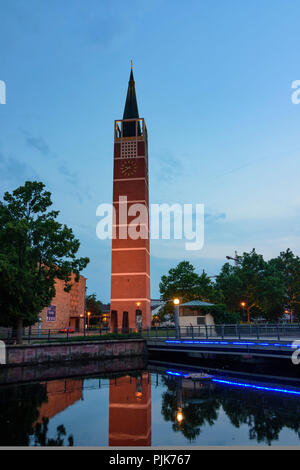 Pforzheim: river Enz, church Stadtkirche, figures "Die Claque" in ...