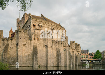 Afternoon view of the famous Gravensteen Castle at Ghent, Belgium Stock ...