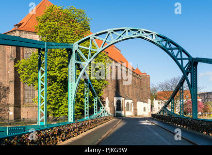 Poland, Wroclaw, Tumski Bridge between the islands of Wyspa Piasek and ...