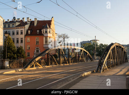 Poland, Wroclaw, Oder bridge, Most Mlynski, Church of Our Lady on the ...