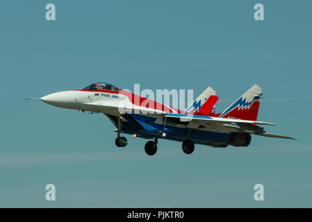 MiG-29OVT thrust vectoring test-bed flying at the Royal International ...