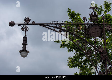 Street lamp designed by Antoni Gaudi in Plaza Real or Placa Reial ...