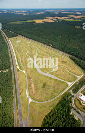 Aerial view, Volkswagen AG test track Ehra-Lessien, roundabout, slopes ...