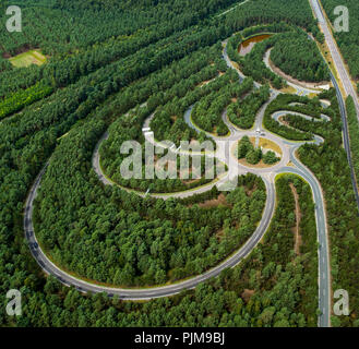 Aerial view, Volkswagen AG test track Ehra-Lessien, roundabout, slopes ...