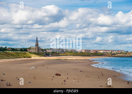 Tynemouth, England - August 2, 2018: Tynemouth Coastline with St George ...