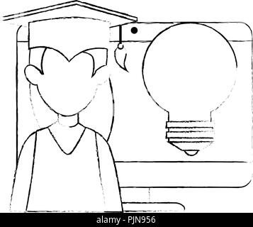 woman student graduated with computer and bulb Stock Vector Image & Art ...