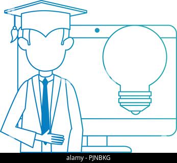 student graduated with computer and bulb vector illustration design ...
