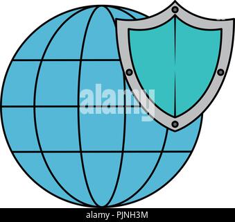 global sphere and cyber security icon set over white background ...