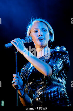 Belgian singer Kate Ryan at the Beleuvenissen festival in Leuven ...