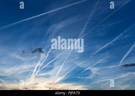 Contrails in the evening sky Stock Photo - Alamy