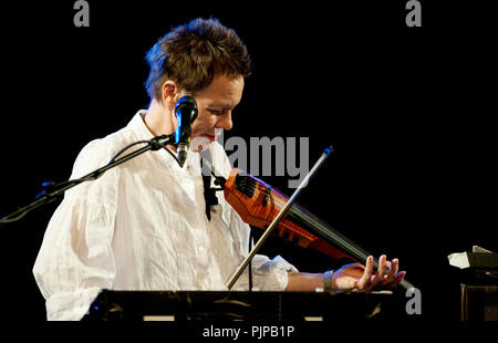 American musician Laurie Anderson performing at the Jazz Middelheim ...