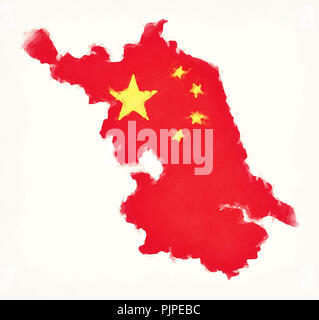 Jiangsu China map with Chinese national flag illustration Stock Photo ...