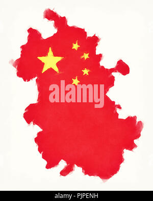 Anhui China map with Chinese national flag illustration Stock Photo - Alamy