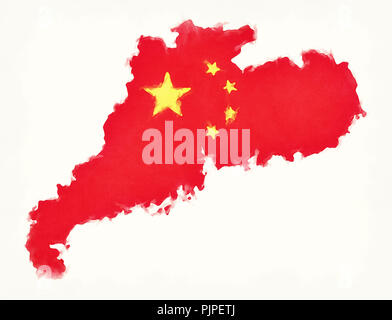 Guangdong China map with Chinese national flag illustration Stock Photo ...