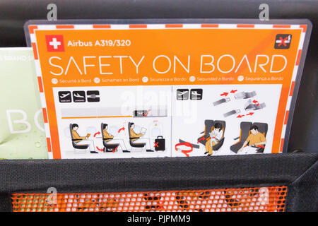 On board safety card on an EasyJet Airbus A319/320 Stock Photo - Alamy